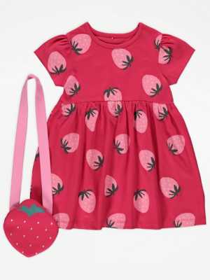 Red Strawberry Jersey Dress and Bag Outfit | Kids | George at ASDA