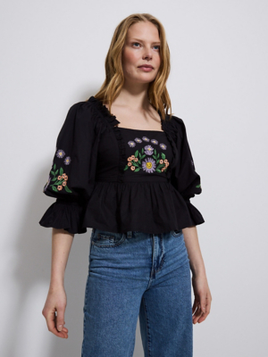 Black Embroidered Cutwork Top | Women | George at ASDA