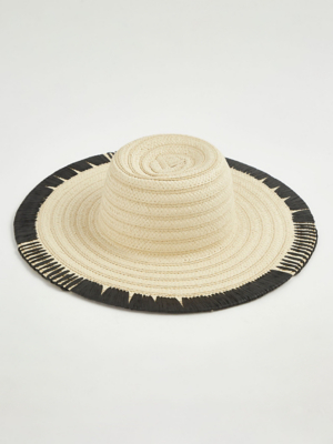 Black Trim Floppy Straw Hat | Women | George at ASDA