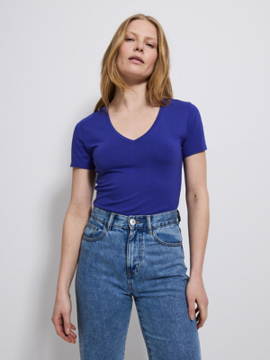 Blue Basic V Neck Top | Sale & Offers | George at ASDA