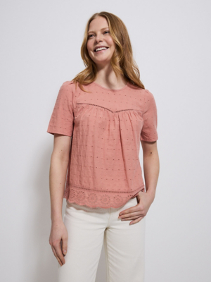 Pink Embroidered Scallop Hem Top | Women | George at ASDA