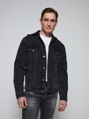 Black Denim and Jersey Hooded Jacket | Men | George at ASDA
