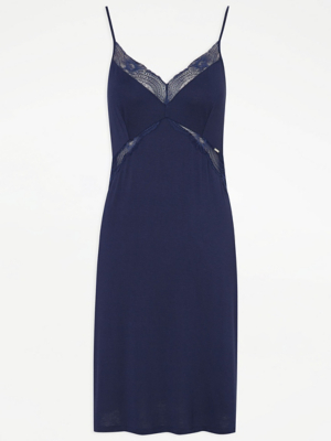 Entice Black Lace Trim Satin Dressing Gown | Lingerie | George at ASDA