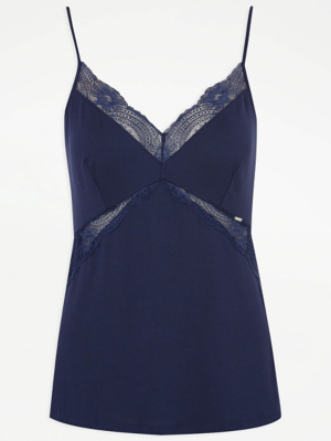 Entice Navy Lace Trim Pyjama Cami Top | Lingerie | George at ASDA