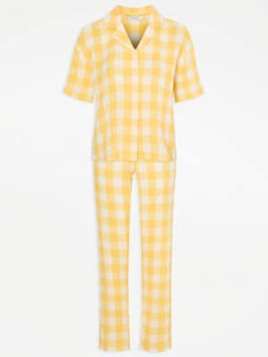 Bright Yellow Gingham Double Cloth Shirt Pyjamas | Lingerie | George at ...