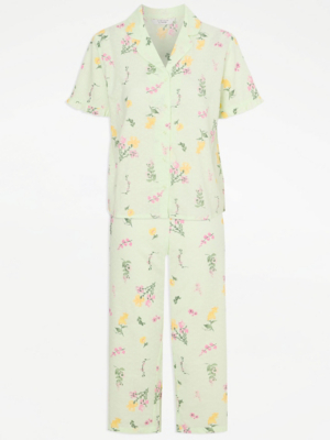Green Floral Dobby Shirt Cropped Pyjamas | Lingerie | George at ASDA