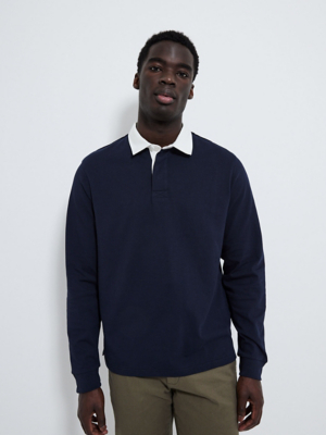 Navy Long Sleeve Rugby Shirt | Men | George at ASDA