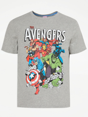 Marvel The Avengers Superhero Grey T-Shirt | Men | George at ASDA
