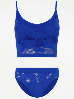 Cobalt Blue Floral Lace Bralette and Knickers Set | Lingerie | George ...