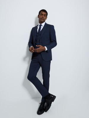 Navy Checked Slim Fit Suit Trousers | Men | George at ASDA