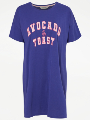 Blue Avocado & Toast Slogan Nightdress | Lingerie | George at ASDA