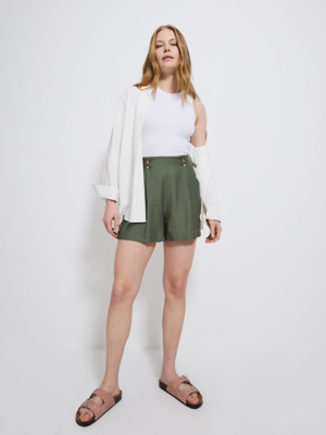 Khaki Washed Crepe Button Pleat Shorts | Women | George at ASDA