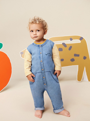Little Angels Denim Dungarees and Ochre Stripe Bodysuit Outfit | Kids ...