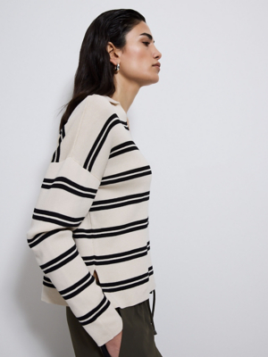 Studio Edit Cream Stripe V-Neck Jumper | Women | George at ASDA