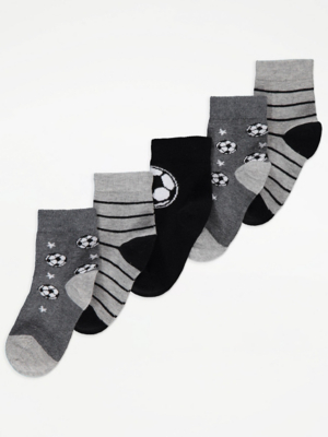Grey Football Print Ankle Socks 5 Pack | Kids | George at ASDA