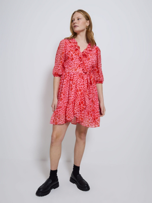 Red Satin Ruffle Tie Neck Mini Dress | Women | George at ASDA