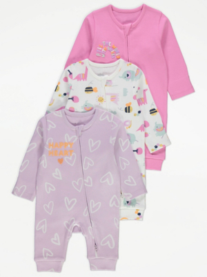 Cute Animal 2 Way Zip Fasten Footless Sleepsuits 3 Pack | Baby | George ...