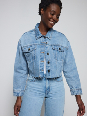 Light Wash Raw Hem Cropped Denim Jacket | Women | George at ASDA