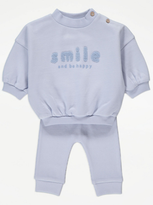Light Blue Smile and Be Happy Sweatshirt and Leggings Outfit | Baby ...