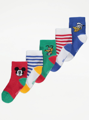 Disney Mickey Pluto and Donald Duck Socks 5 Pack | Baby | George at ASDA