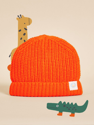Little Angels Bright Orange Knitted Beanie Hat | Baby | George at ASDA