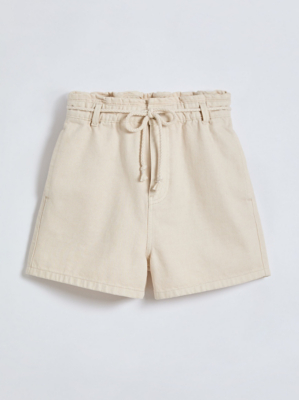 Cream Denim Paper Bag Shorts | Women | George at ASDA