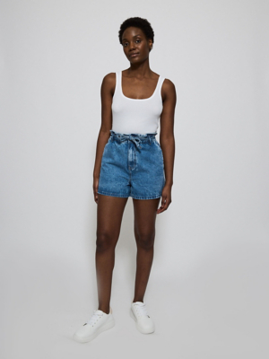 Mid Wash Belted Paper Bag Denim Shorts | Women | George at ASDA