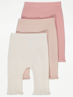 Pastel Pink Rib Lettuce Ankle Leggings 3 Pack | Baby | George at ASDA