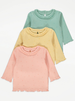 Pastel Brights Heart Rib Long Sleeve Tops 3 Pack | Baby | George at ASDA