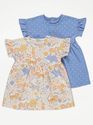 Polka Dot Safari Animal Frill Dresses 2 Pack | Baby | George at ASDA