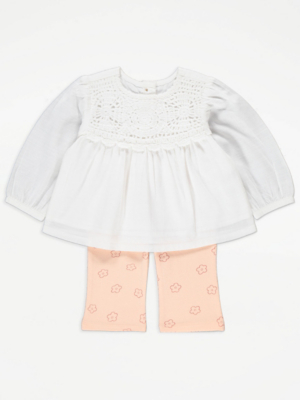 Crotchet Blouse and Floral Flare Leggings Outfit | Baby | George at ASDA