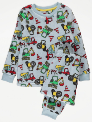 Light Blue Tractor Long Sleeve Fleece Pyjamas | Kids | George at ASDA