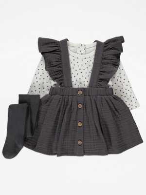 Charcoal Woven Frill Dress and Spot Bodysuit Outfit | Baby | George at ASDA