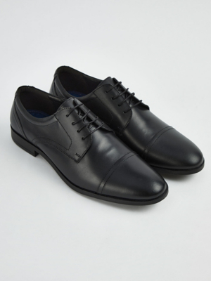 Black Wide Fit Premium Leather Derby Shoes | Men | George at ASDA