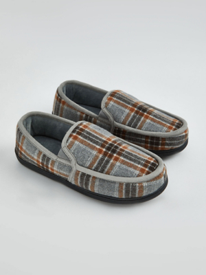Light Grey Checked Full Back Slippers | Men | George at ASDA