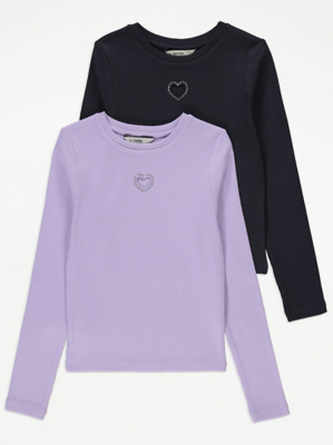 Heart Cut Out Long Sleeve Tops 2 Pack | Kids | George at ASDA