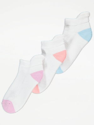 White Contrast Heel Toe Trainer Liner Socks 3 Pack | Kids | George at ASDA