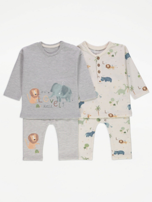 Safari Animal Alphabet Long Sleeve Pyjamas 2 Pack | Baby | George at ASDA