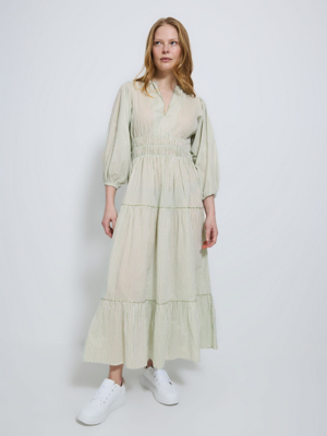Green Striped Tiered Midi Dress | Women | George at ASDA