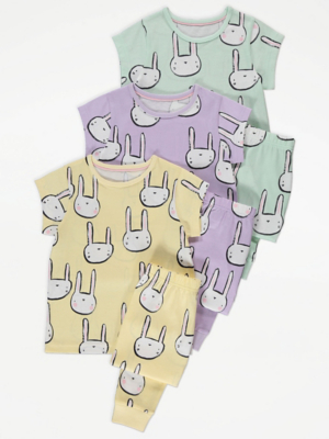 Pastel Bunny Short Sleeve Pyjamas 3 Pack | Kids | George at ASDA