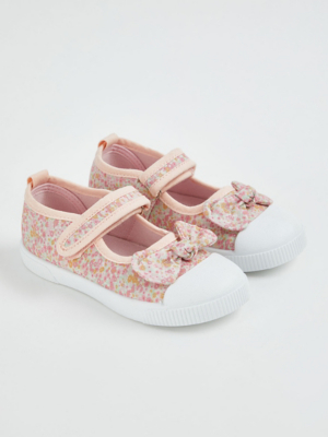 Pink Floral Canvas Bow Mary Jane Pumps | Kids | George at ASDA