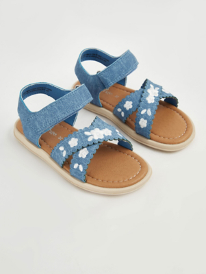 Blue Floral Embroidered Denim Sandals | Kids | George at ASDA
