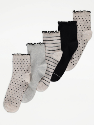 Lettuce Frill Cropped Ankle Socks 5 Pack | Lingerie | George at ASDA