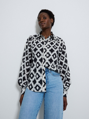 Black Geometric Patterned Long Sleeve Shirt | Women | George at ASDA