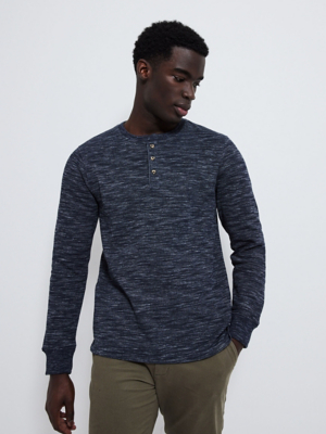 Navy Button Fastening Textured Long Sleeve Top | Men | George at ASDA