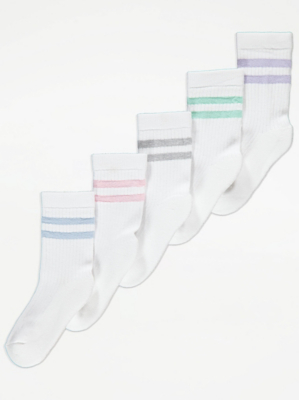White Ribbed Pastel Stripe Ankle Socks 5 Pack | Kids | George at ASDA