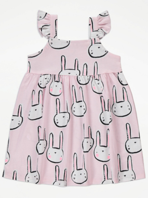 Pink Bunny Print Frill Sleeve Dress | Kids | George at ASDA