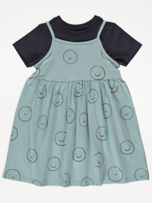 Sage Green Smiley Dress and T-Shirt Outfit | Kids | George at ASDA