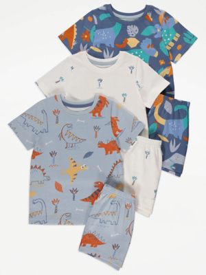Blue Cool Dinosaur Short Pyjamas 3 Pack | Kids | George at ASDA