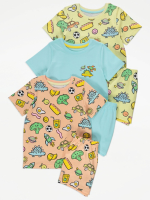 Bright Jungle Animal Short Pyjamas 3 Pack | Kids | George at ASDA